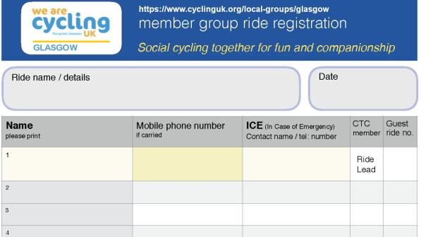 Ride Sign-on Sheet | Cycling UK